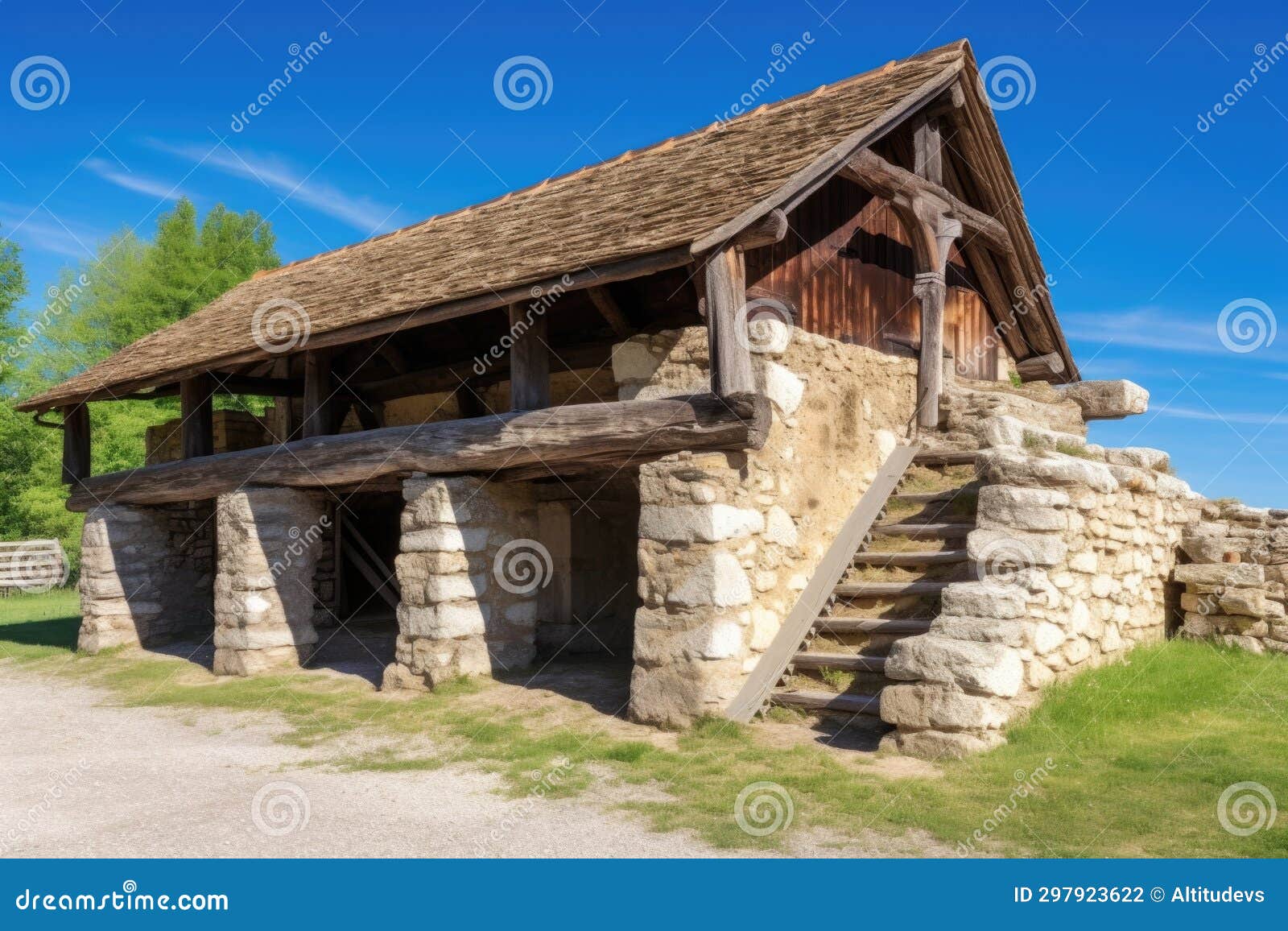 Rustic Stone Stable Against a Backdrop of Blue Skies Stock Photo ...
