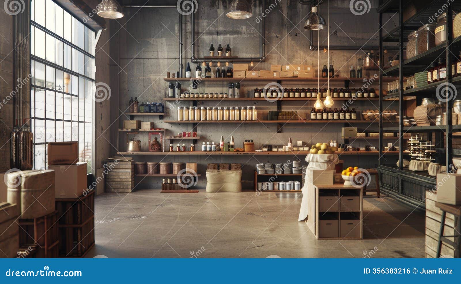 Rustic Store Interior with Shelves of Goods Stock Photo - Image of ...