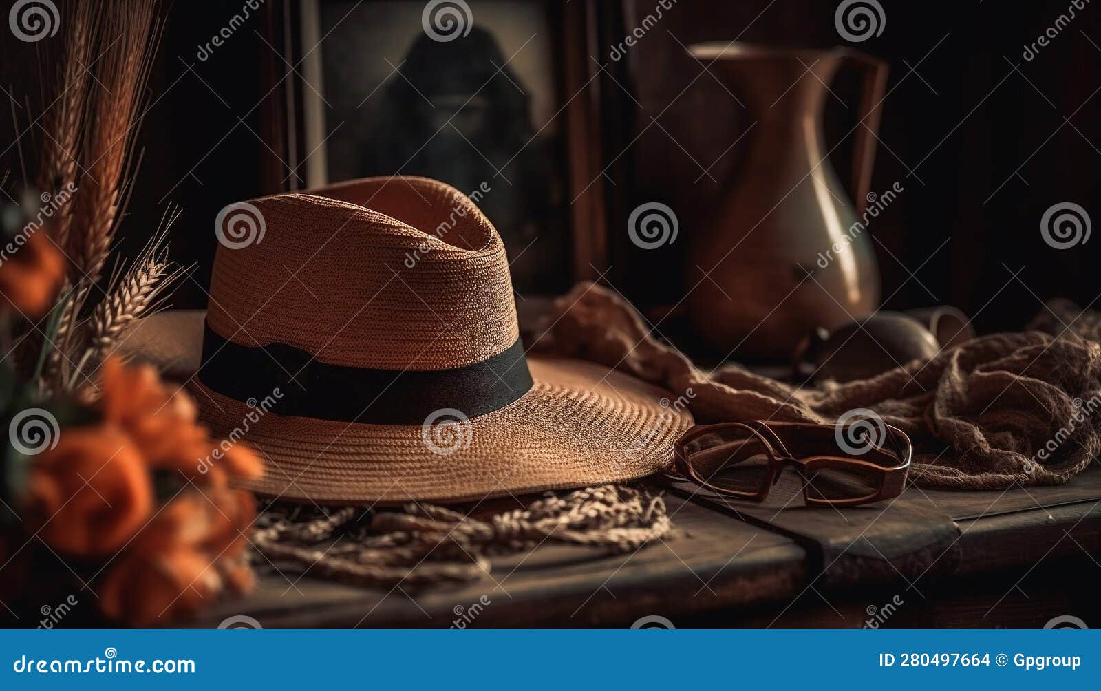 Rustic Straw Hat Adds Elegance To Summer Vacation Generated by AI Stock ...