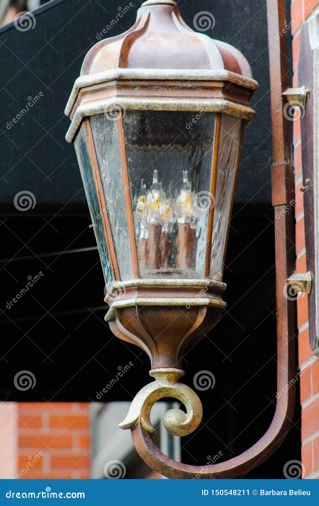 Rustic street lamp stock image. Image of light, brick - 150548211