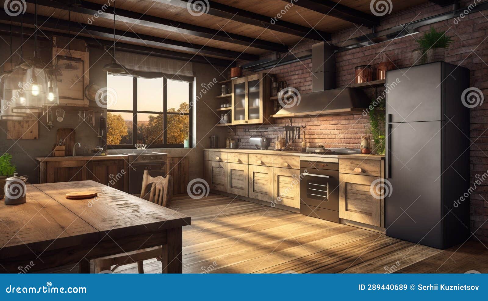 Rustic Style Kitchen Interior Design, Colored Furniture with Wood ...
