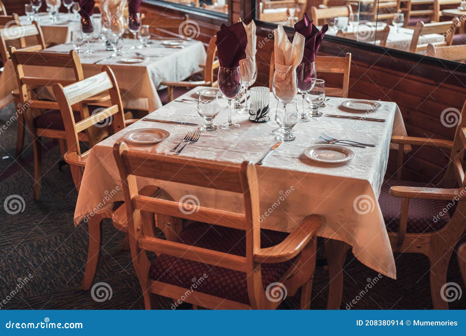 Rustic Style of Wooden Dining Table with Tableware, Glassware and ...