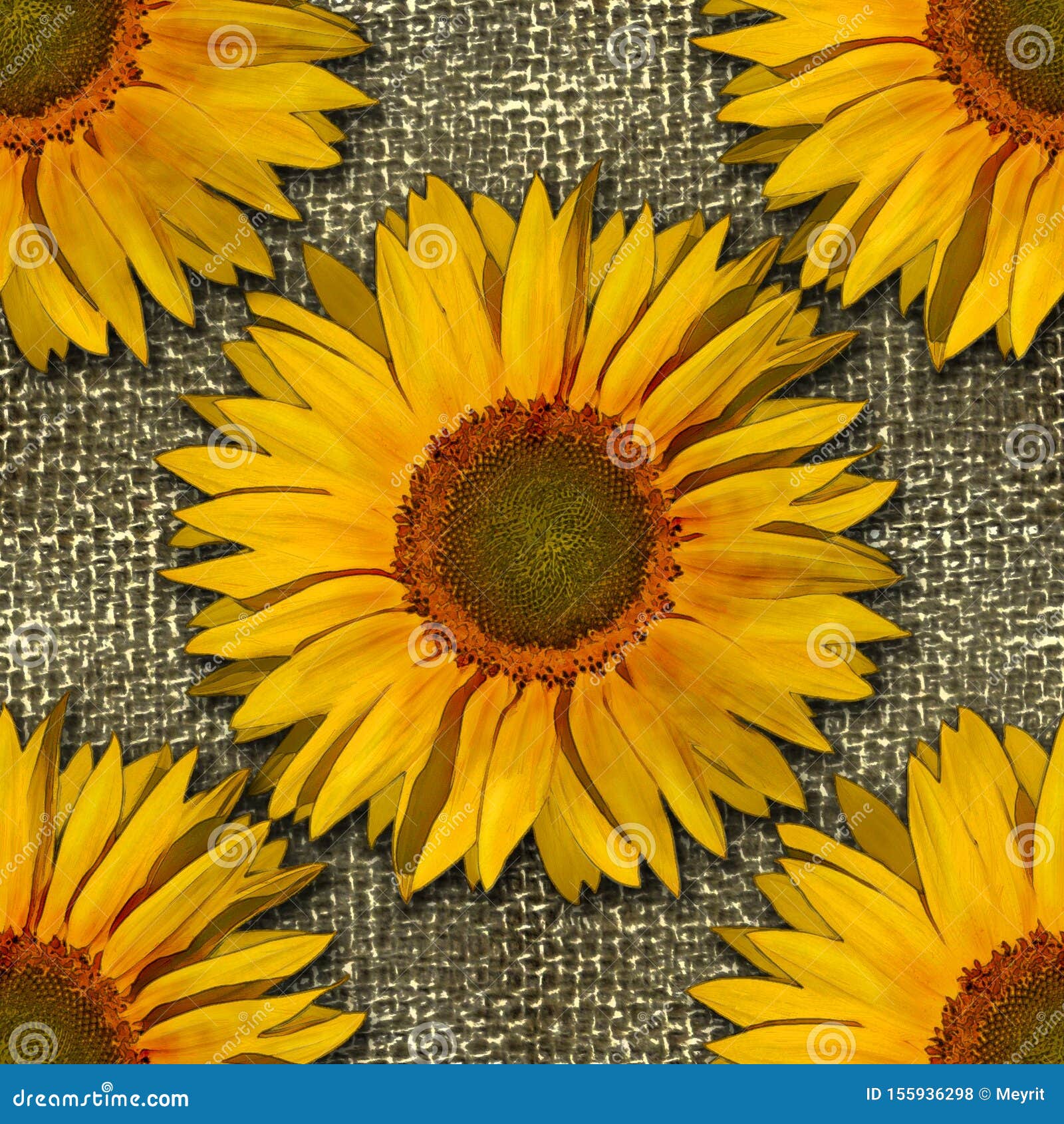Rustic Sunflower on Canvas Rough Surface. Seamless Pattern Stock ...