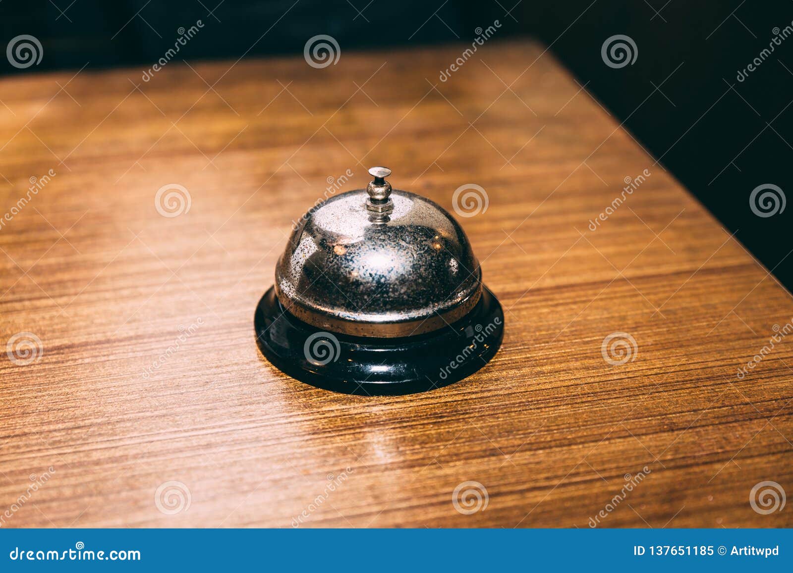 Rustic Table Bell or Call Bell on Wooden Table. for Calling Waiter ...