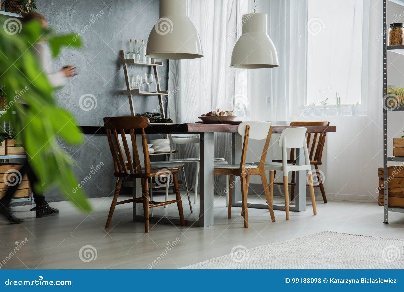 Rustic Table in Dining Room Stock Photo - Image of communal, plate ...