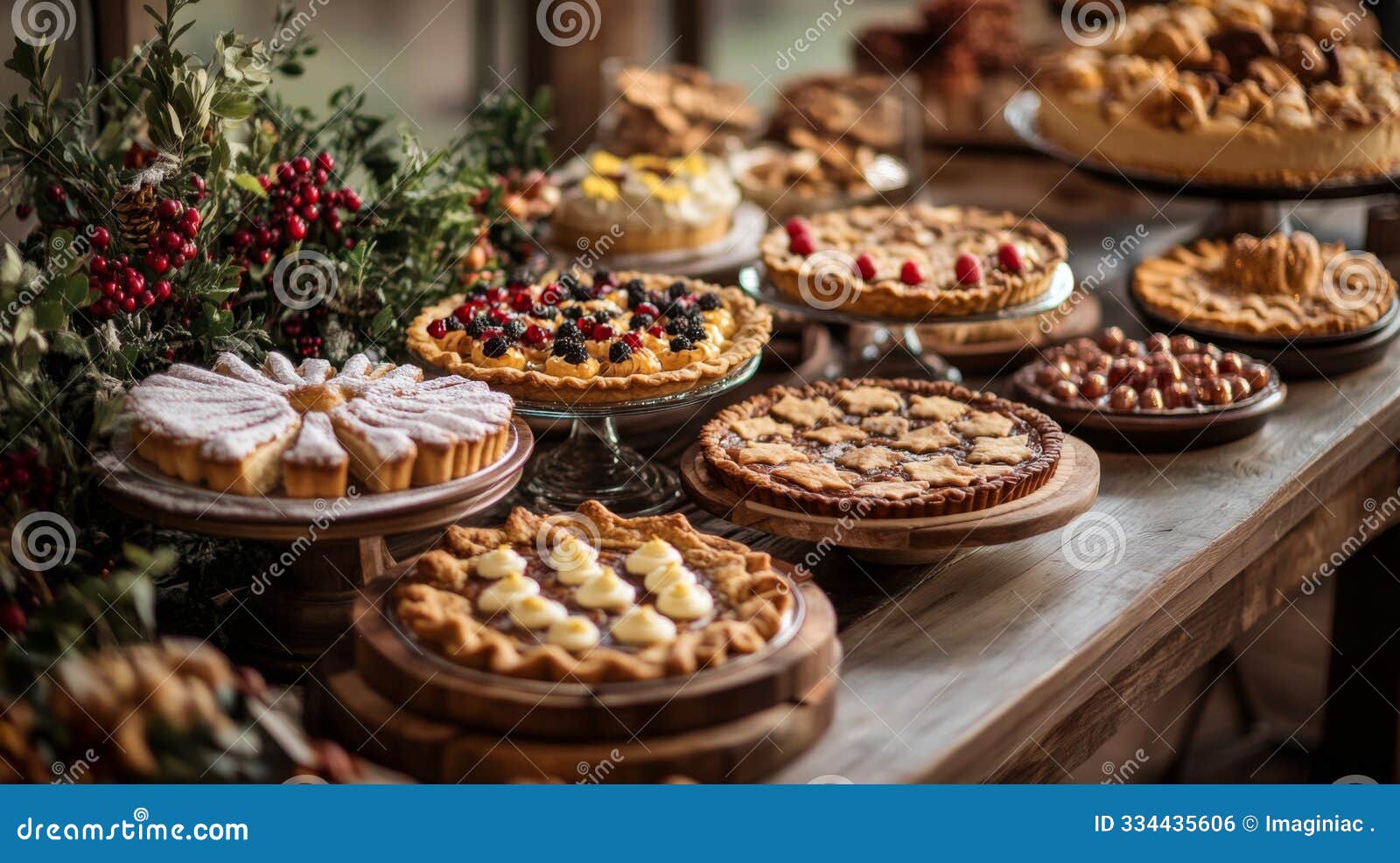 A Rustic Table Display of Various Pies and Tarts Stock Illustration ...