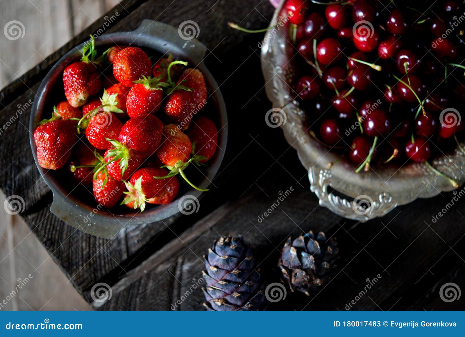 Rustic Table with Garden Berries Stock Image - Image of berry ...