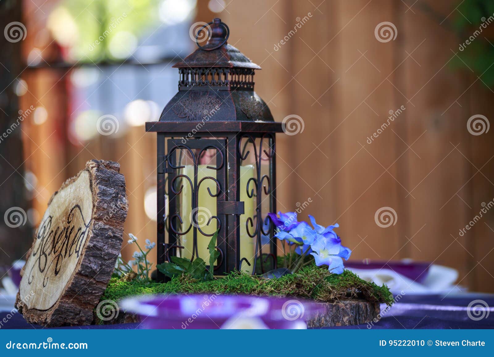 Rustic Table Lantern Wedding Setting Stock Photo - Image of table ...