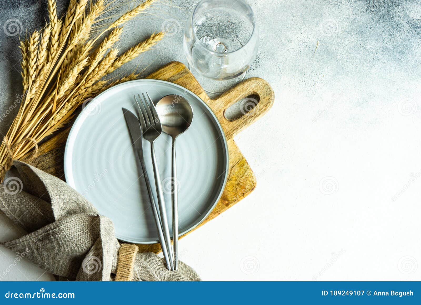 Rustic Table Setting with Wheat Ears Stock Image - Image of served ...