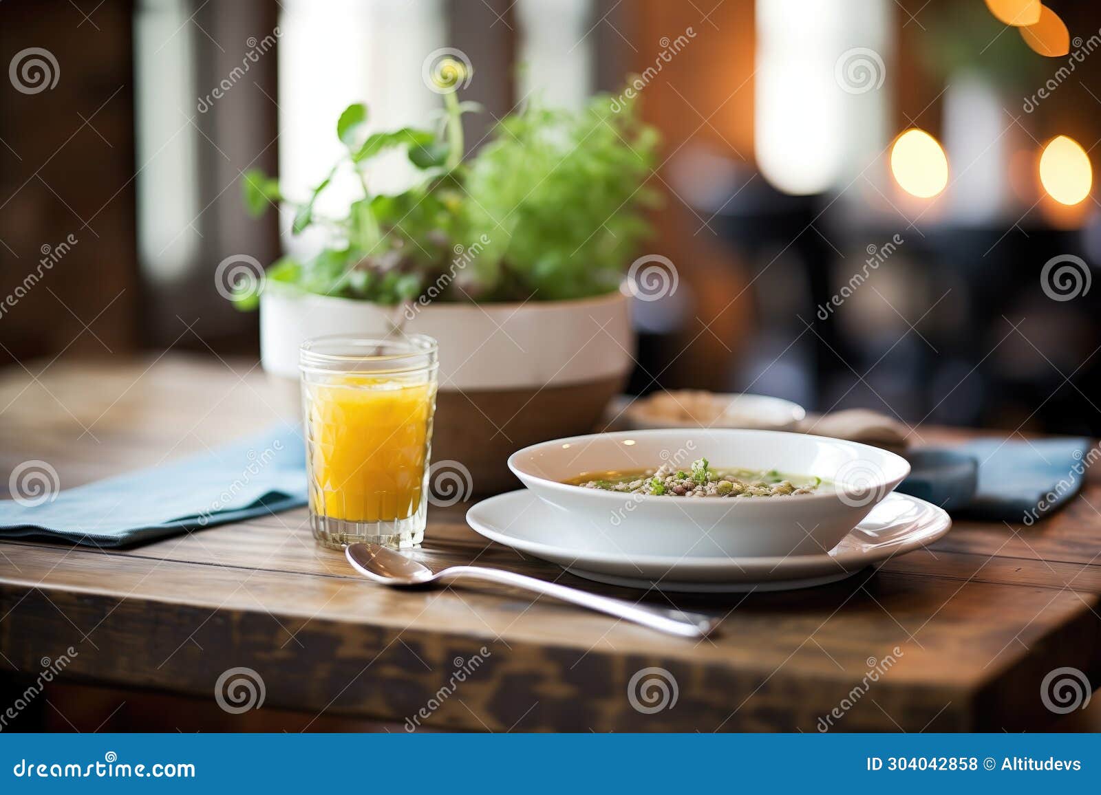 Rustic Table Setting with Lentil Soup and Silverware Stock Photo ...