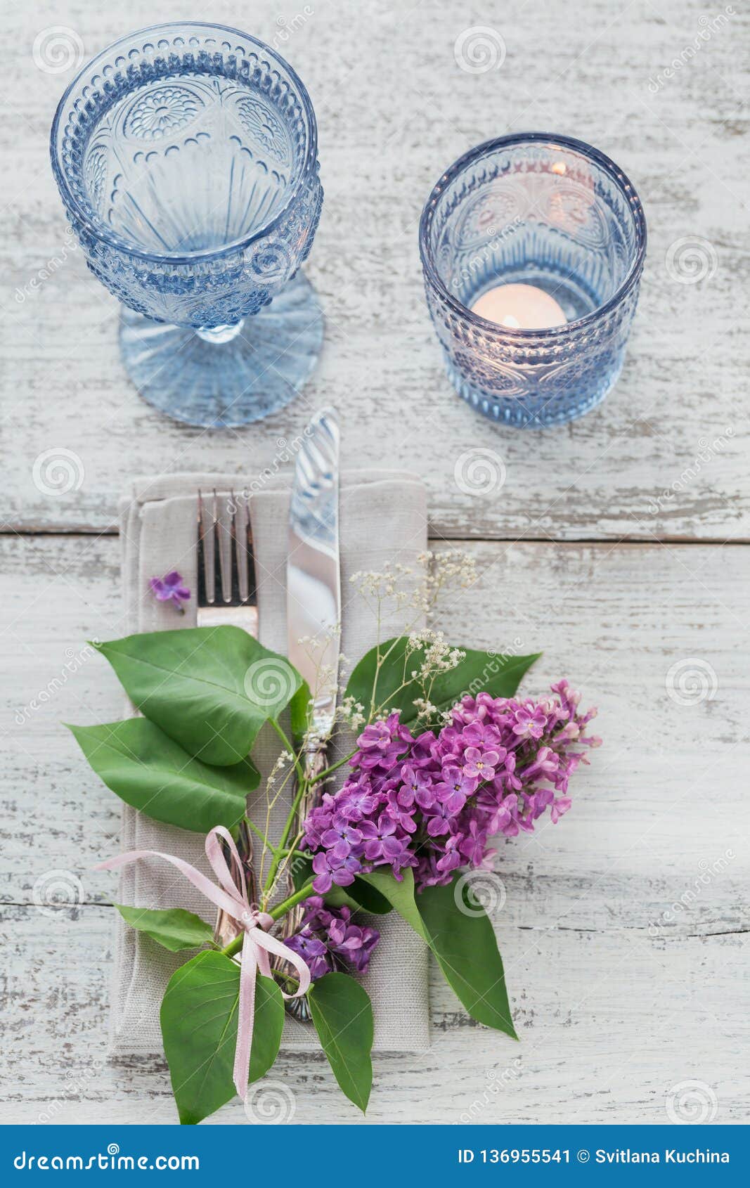 Rustic Table Setting with Lilac Flowers Stock Image - Image of dining ...