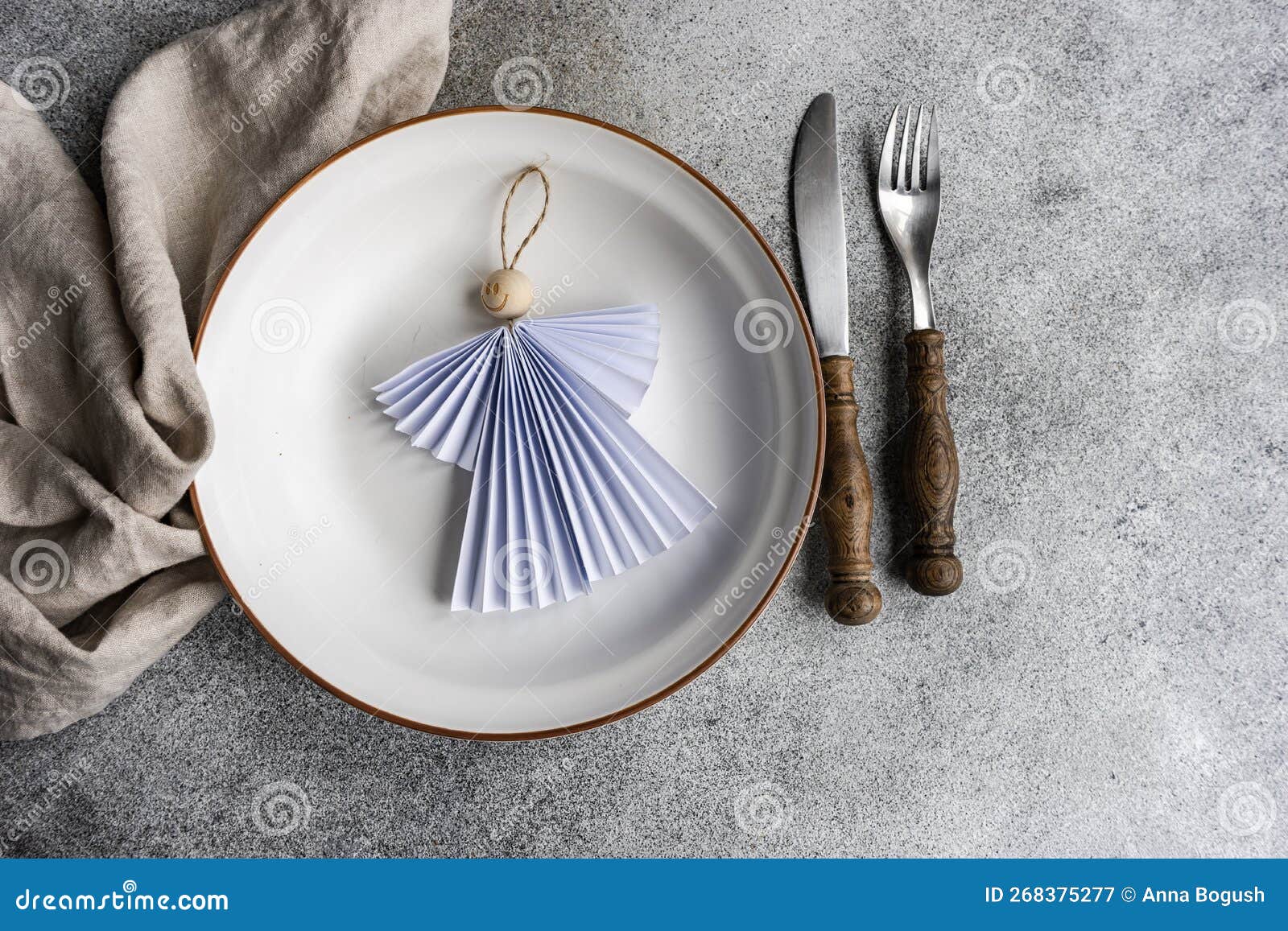 Rustic Table Setting with Paper Angel Stock Image - Image of winter ...