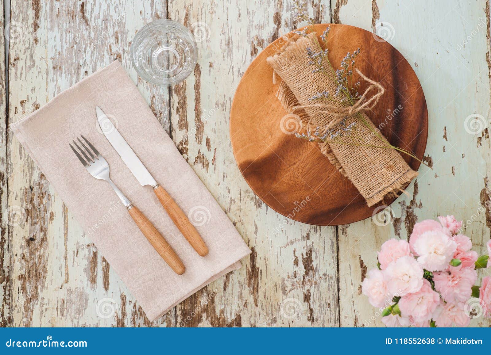 Rustic Table Setting on a Wooden Table Stock Photo - Image of dinner ...