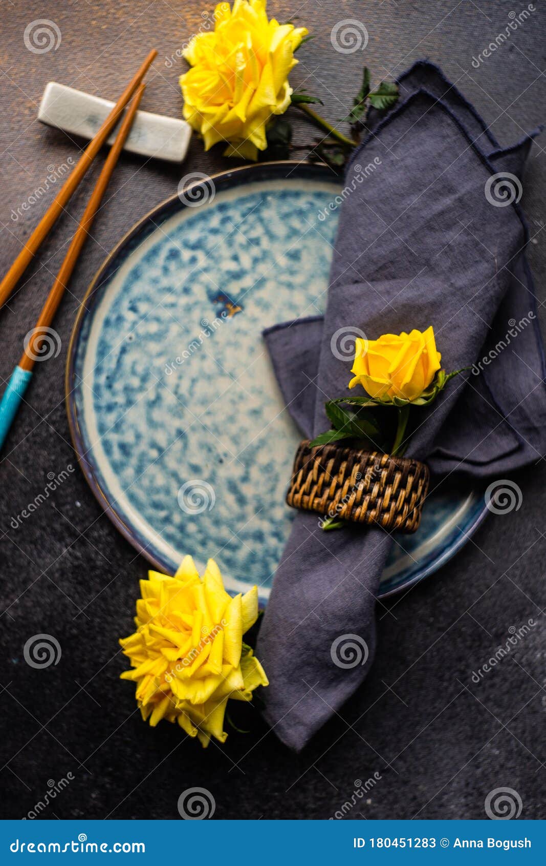 Rustic Table Setting with Yellow Roses Stock Image - Image of flower ...