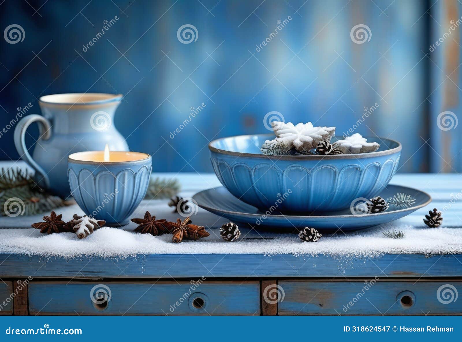 A Rustic Tale Told by a Shabby Table in Blue Stock Illustration ...