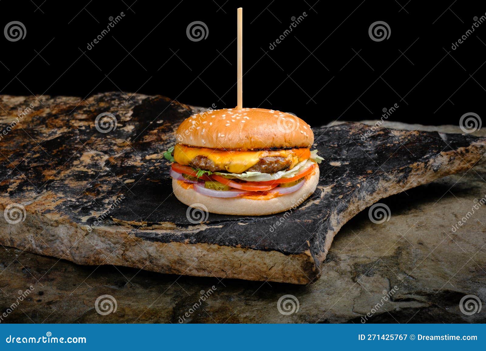 Rustic Tasty Burger on Stone Background Stock Image - Image of ...