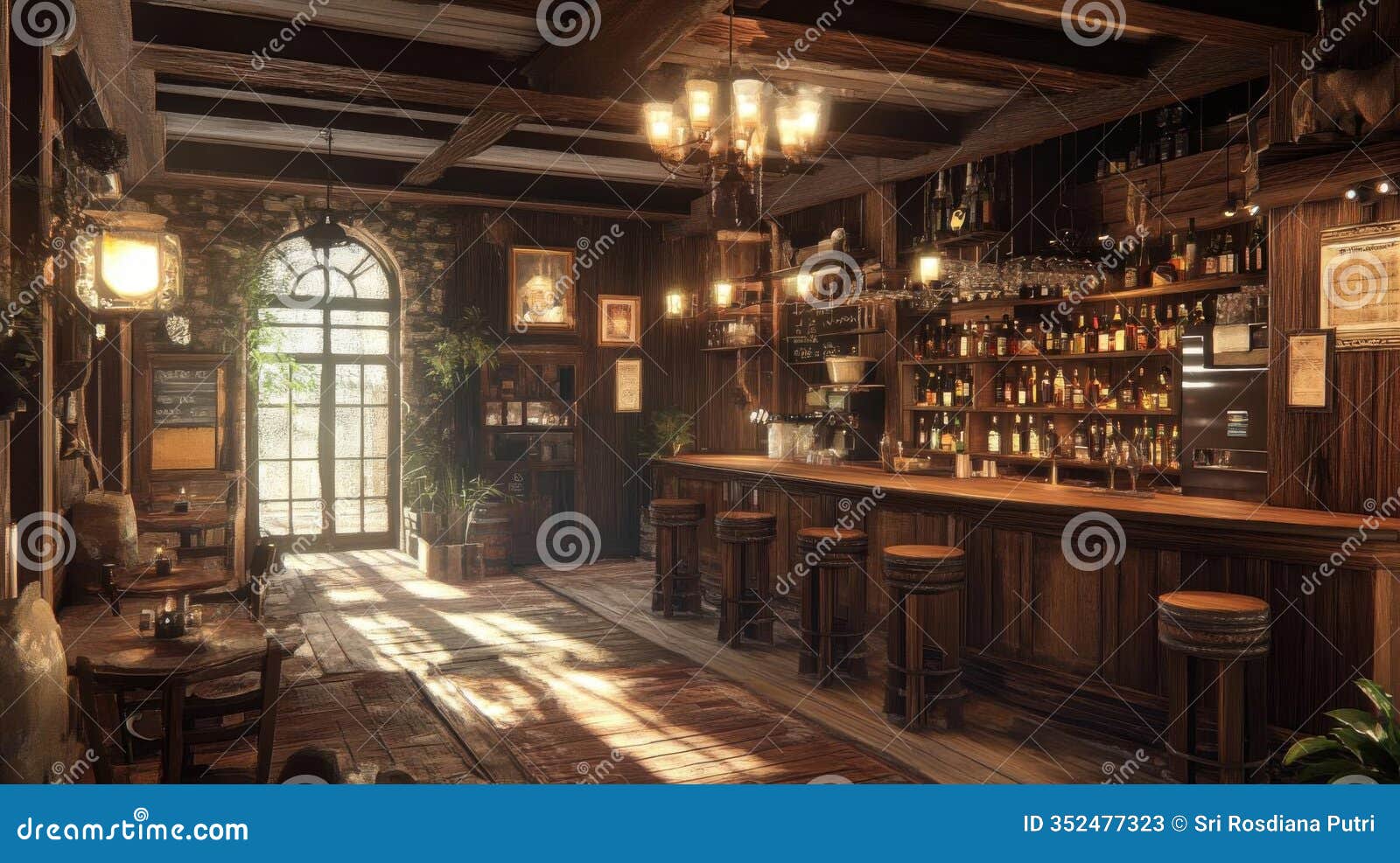 Rustic Tavern, a 3D Render of a Cozy Old Bar Stock Illustration ...