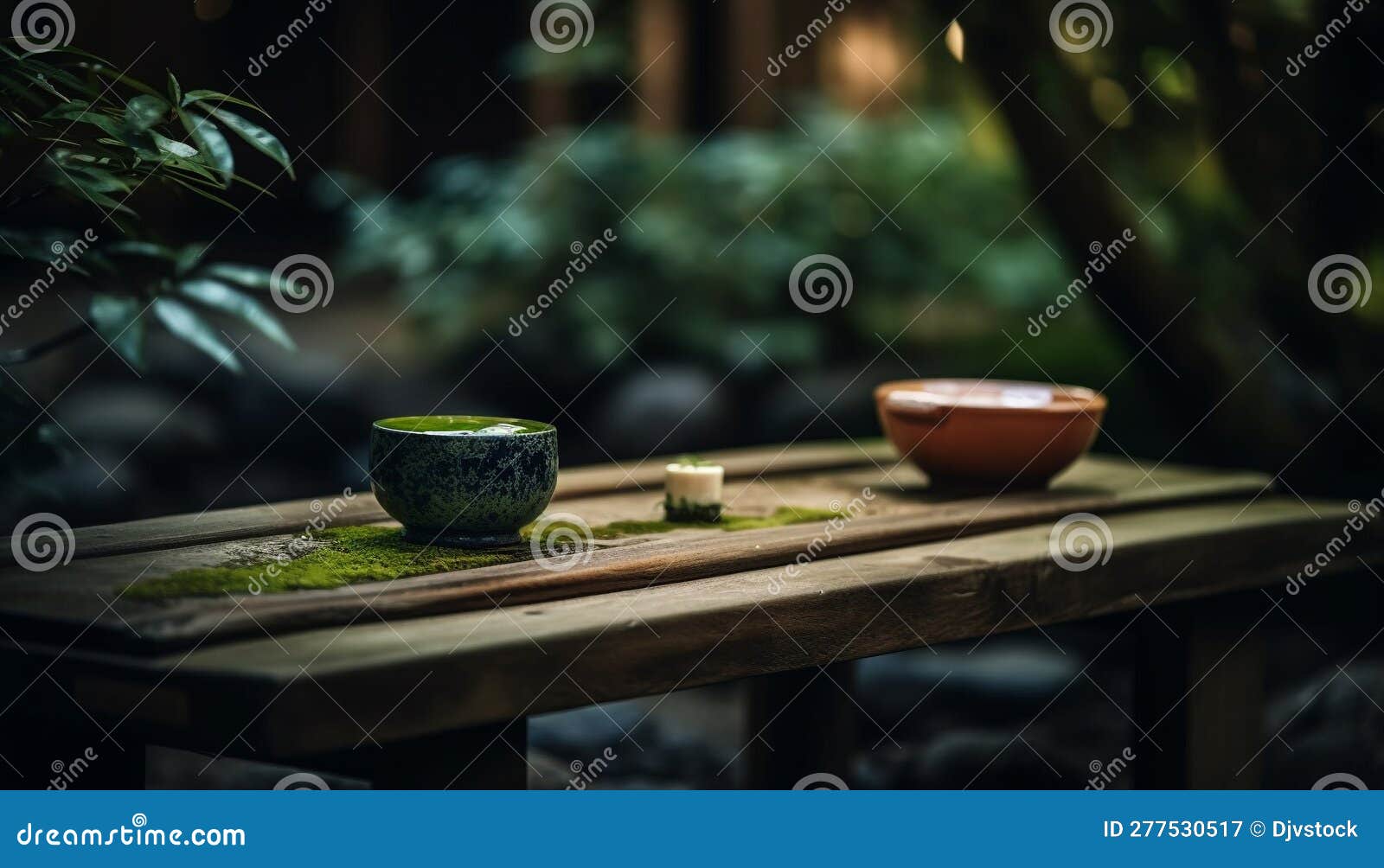 Rustic Teapot on Formal Table, Surrounded by Green Nature Decoration ...