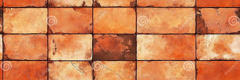 Rustic Terracotta Tile Wall Surface with Weathered Texture and Natural ...