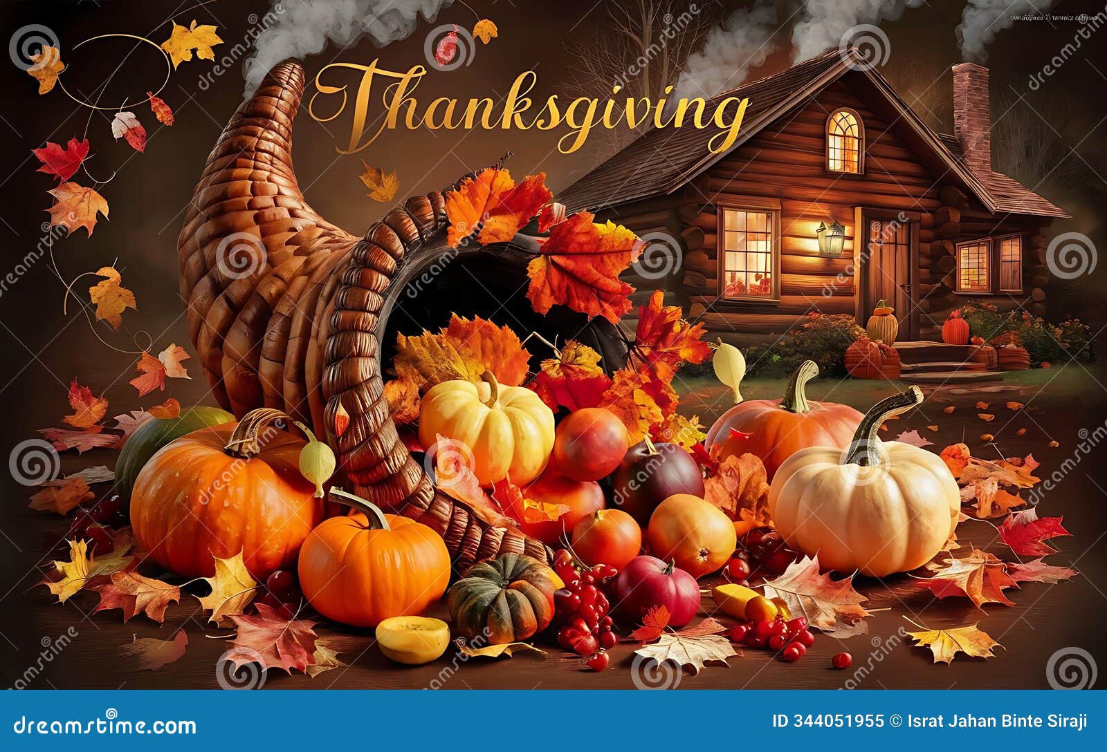 Rustic Thanksgiving Wallpaper with Cornucopia and Fall Leaves Stock ...