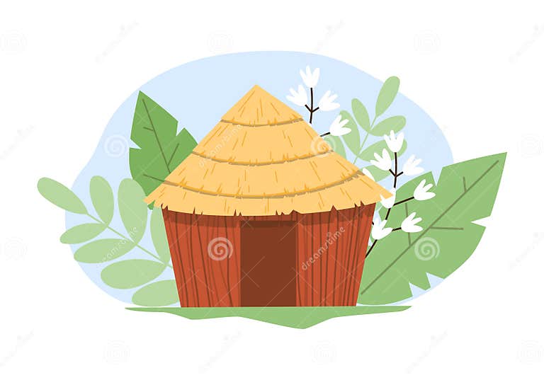 Rustic Thatched Hut In Greenery Vector Illustration Stock Vector Illustration Of Handmade
