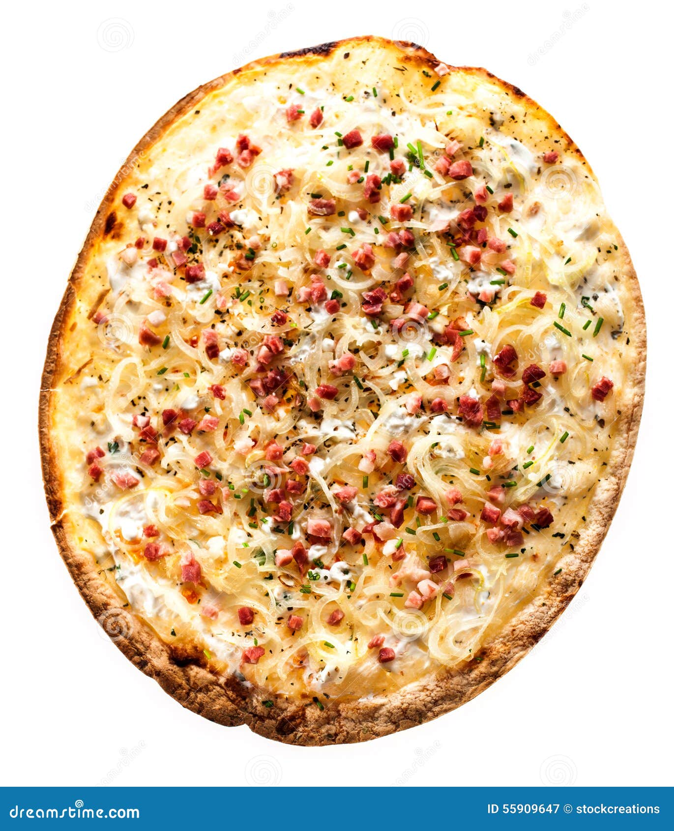 Rustic Thin Crust Pizza on White Background Stock Image - Image of ...