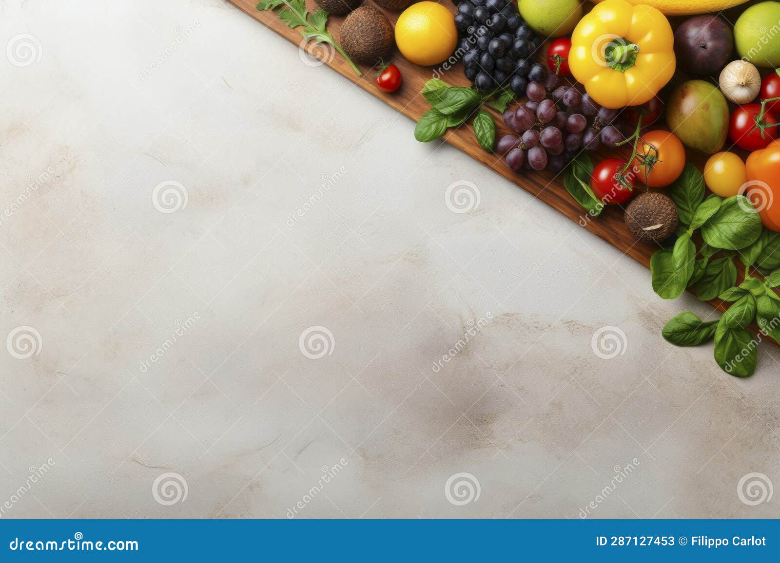 Rustic Top View of Fruits and Vegetables Stock Illustration ...