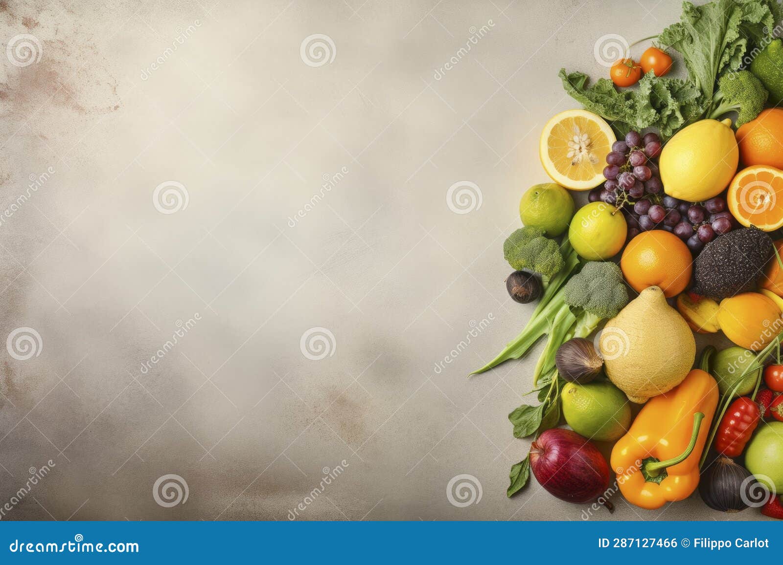 Rustic Top View of Fruits and Vegetables Stock Photo - Image of ...