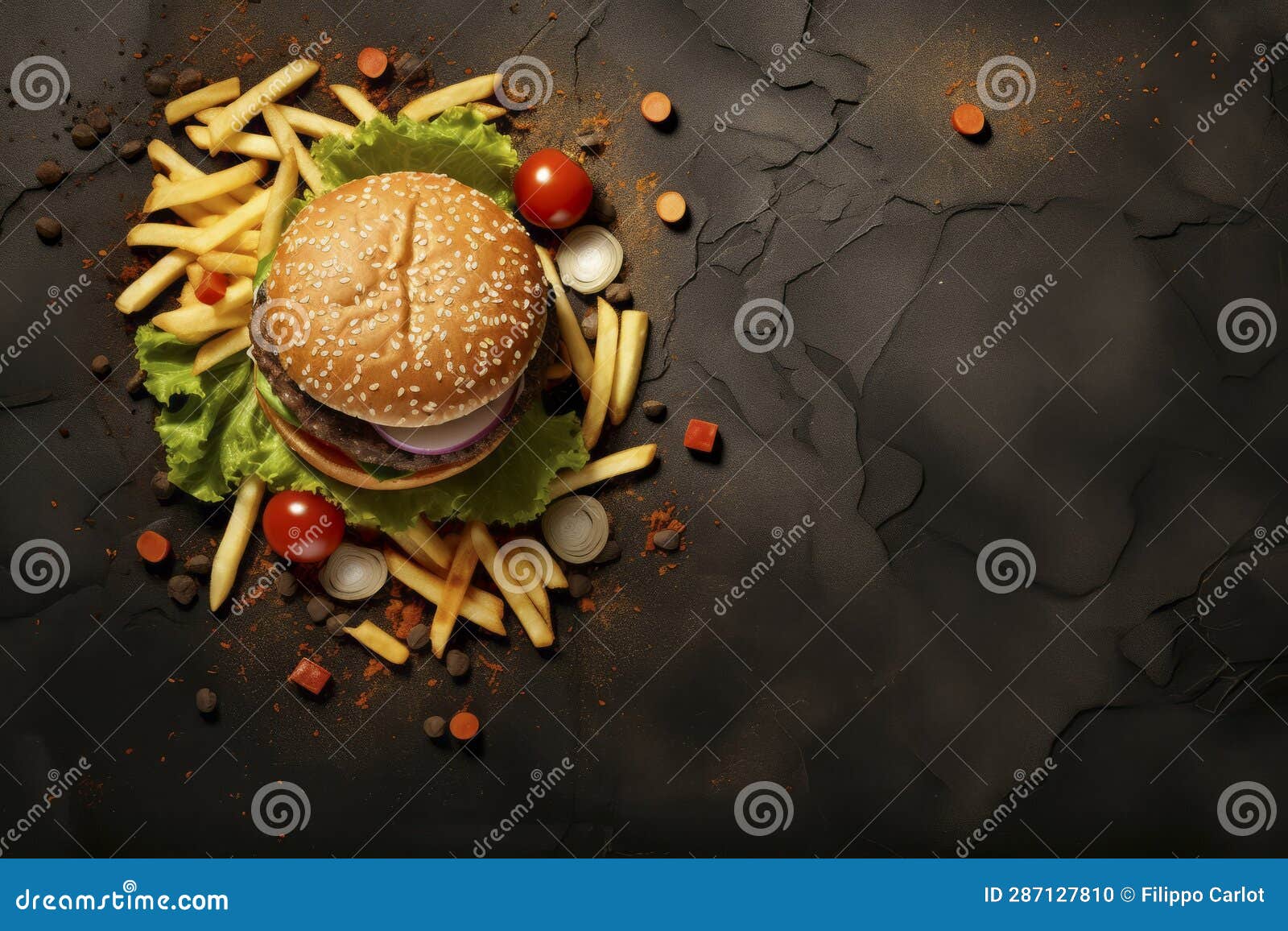Rustic Top-View Hamburger Feast Stock Illustration - Illustration of ...