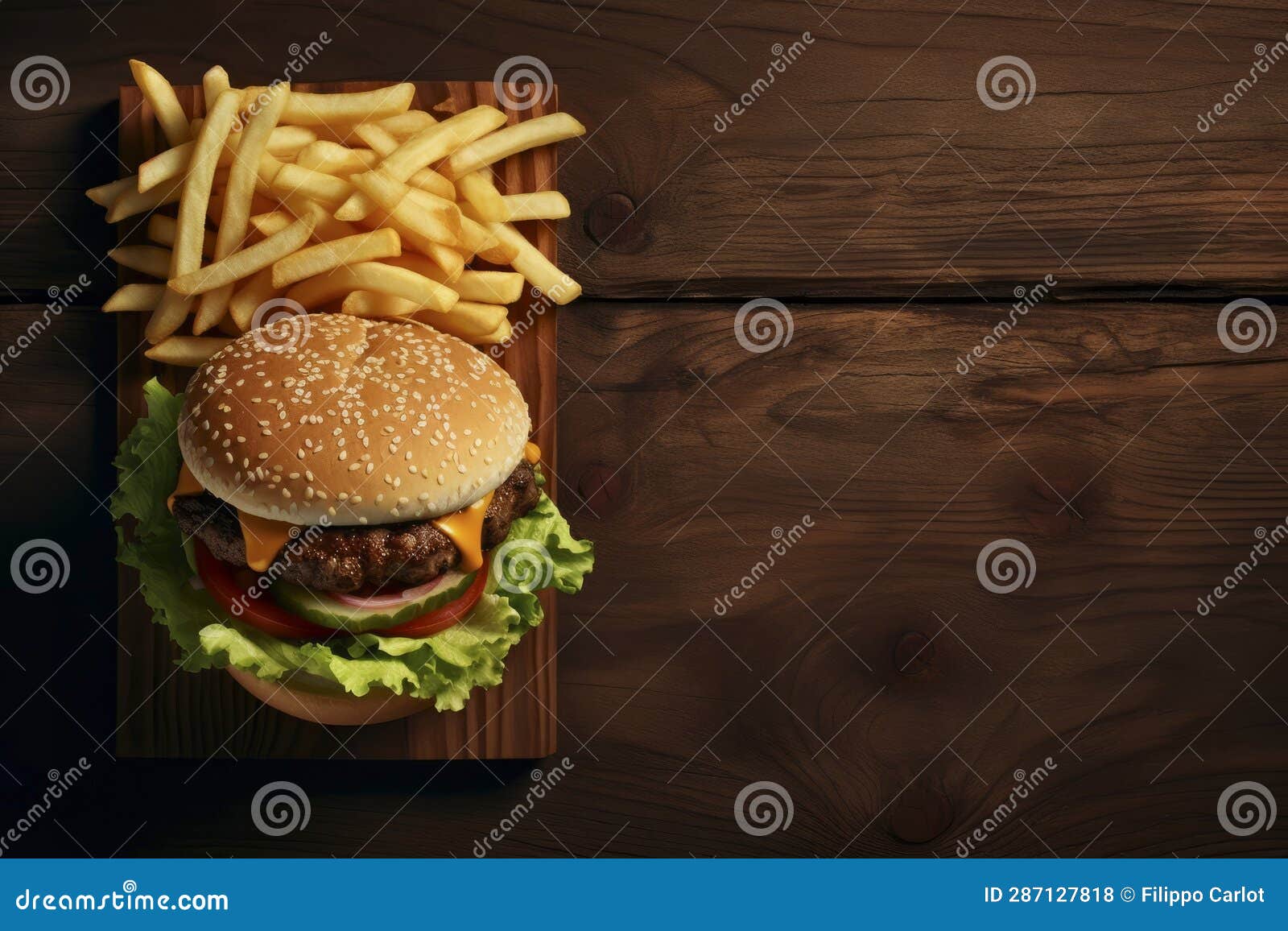 Rustic Top-View Hamburger Feast Stock Photo - Image of crispy, gourmet ...