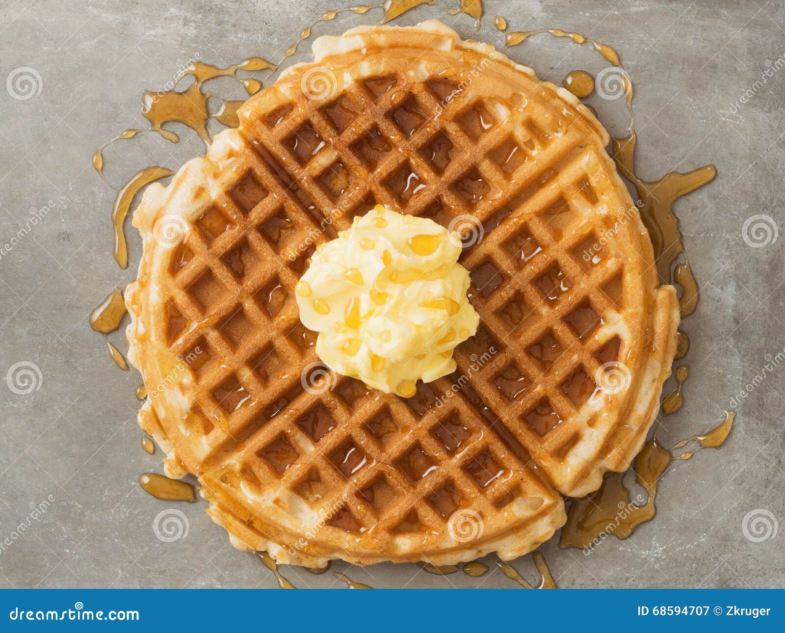 Rustic Traditional Waffle With Butter And Maple Syrup Stock Image ...