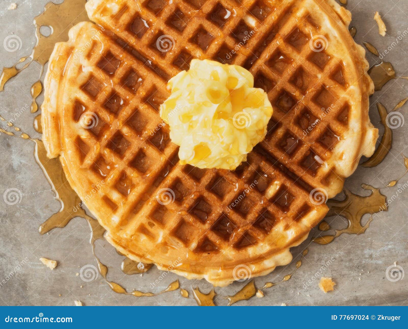 Rustic Traditional Waffle With Butter And Maple Syrup Stock Photo ...