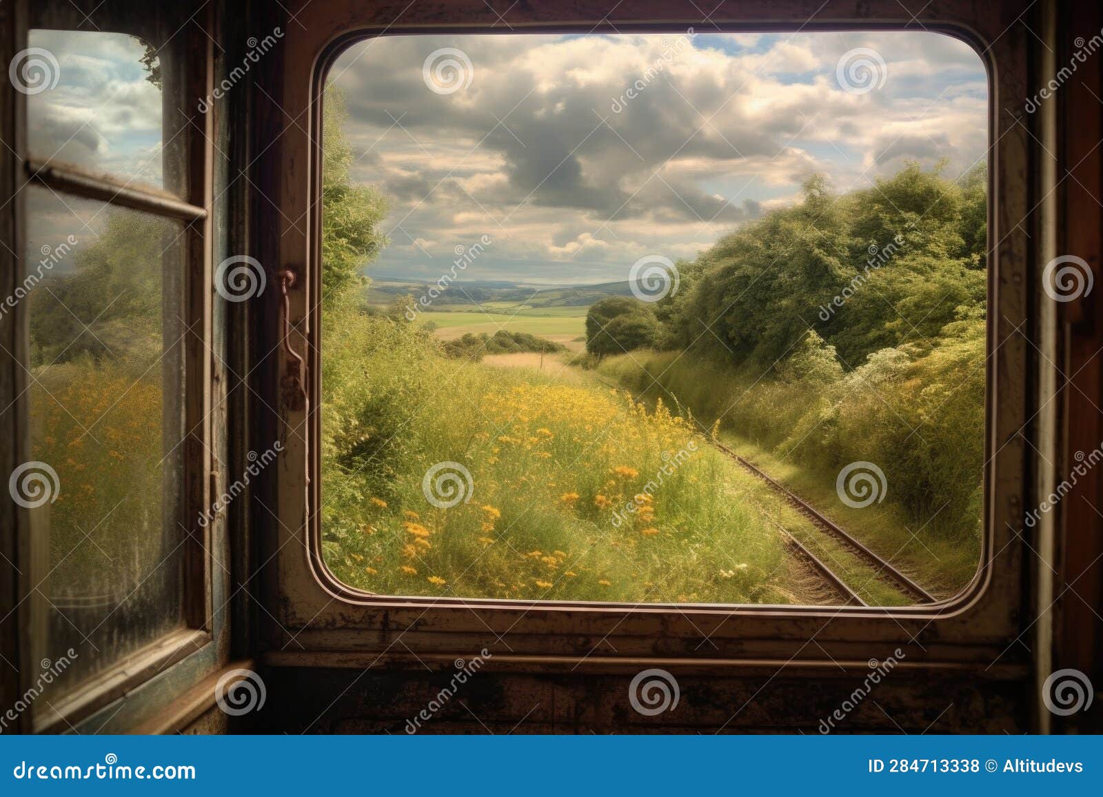 Rustic Train Window View with Passing Countryside Stock Illustration ...