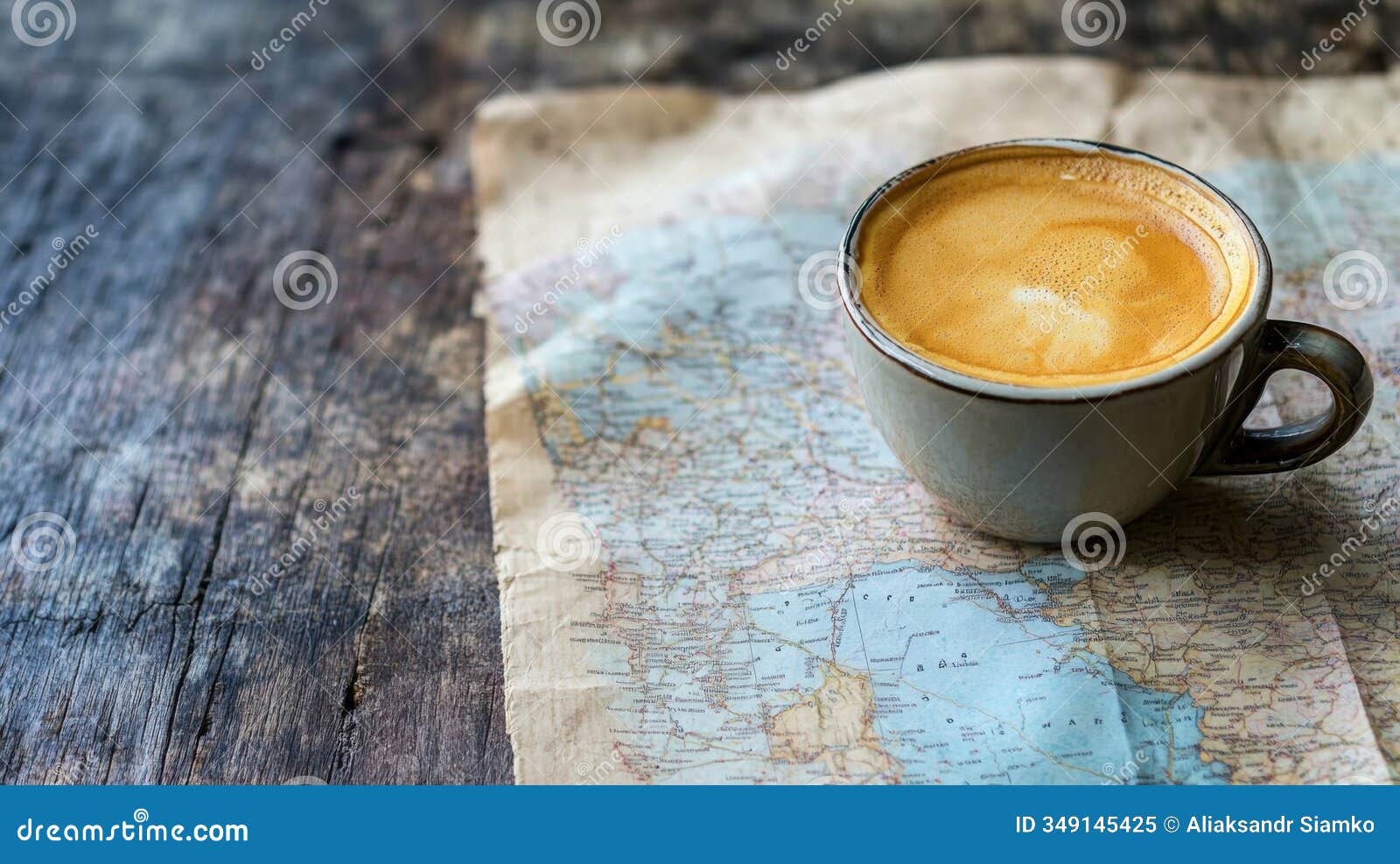 Rustic Travel Concept Featuring Coffee Cup and Map on Paper Stock ...