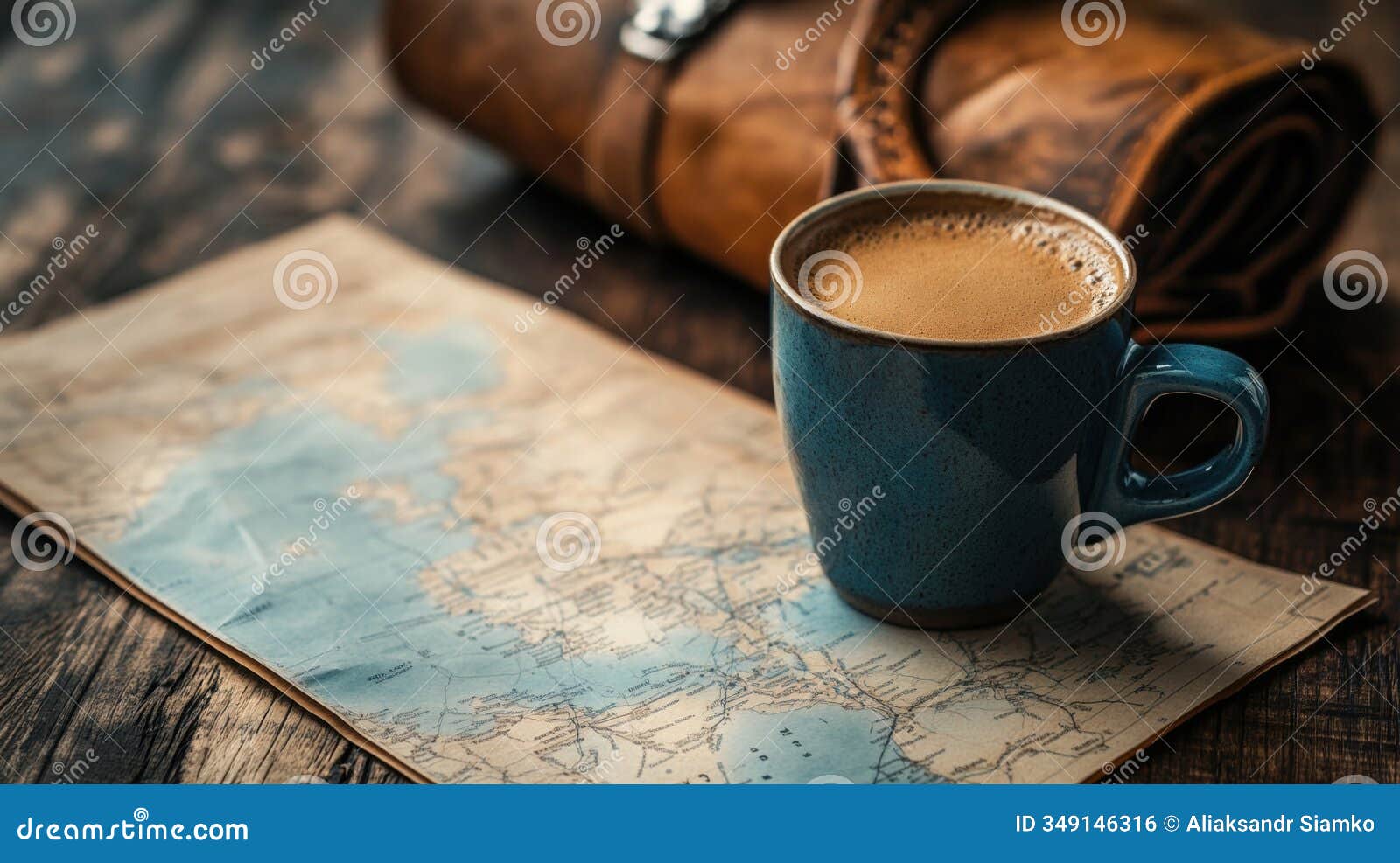 Rustic Travel Concept Featuring Coffee Cup and Map on Paper Stock ...