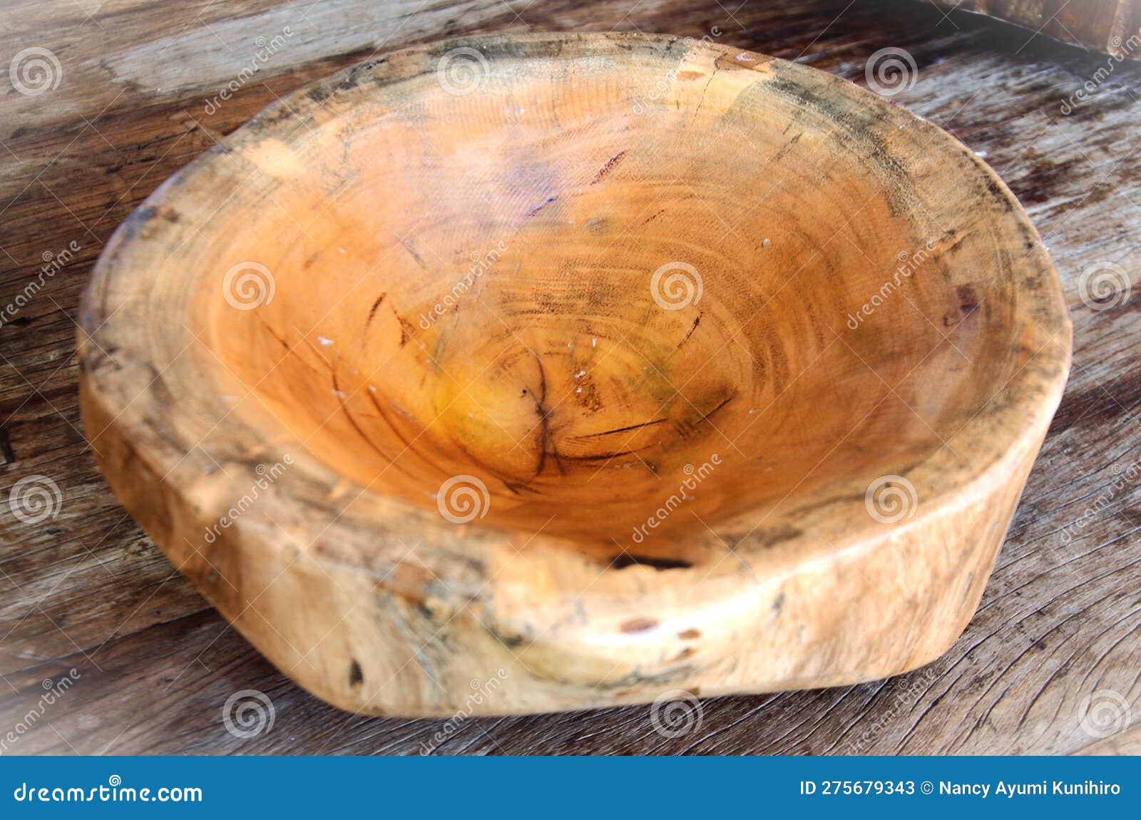 Rustic Tree Trunk Bowl Under the Table Stock Image - Image of dish ...