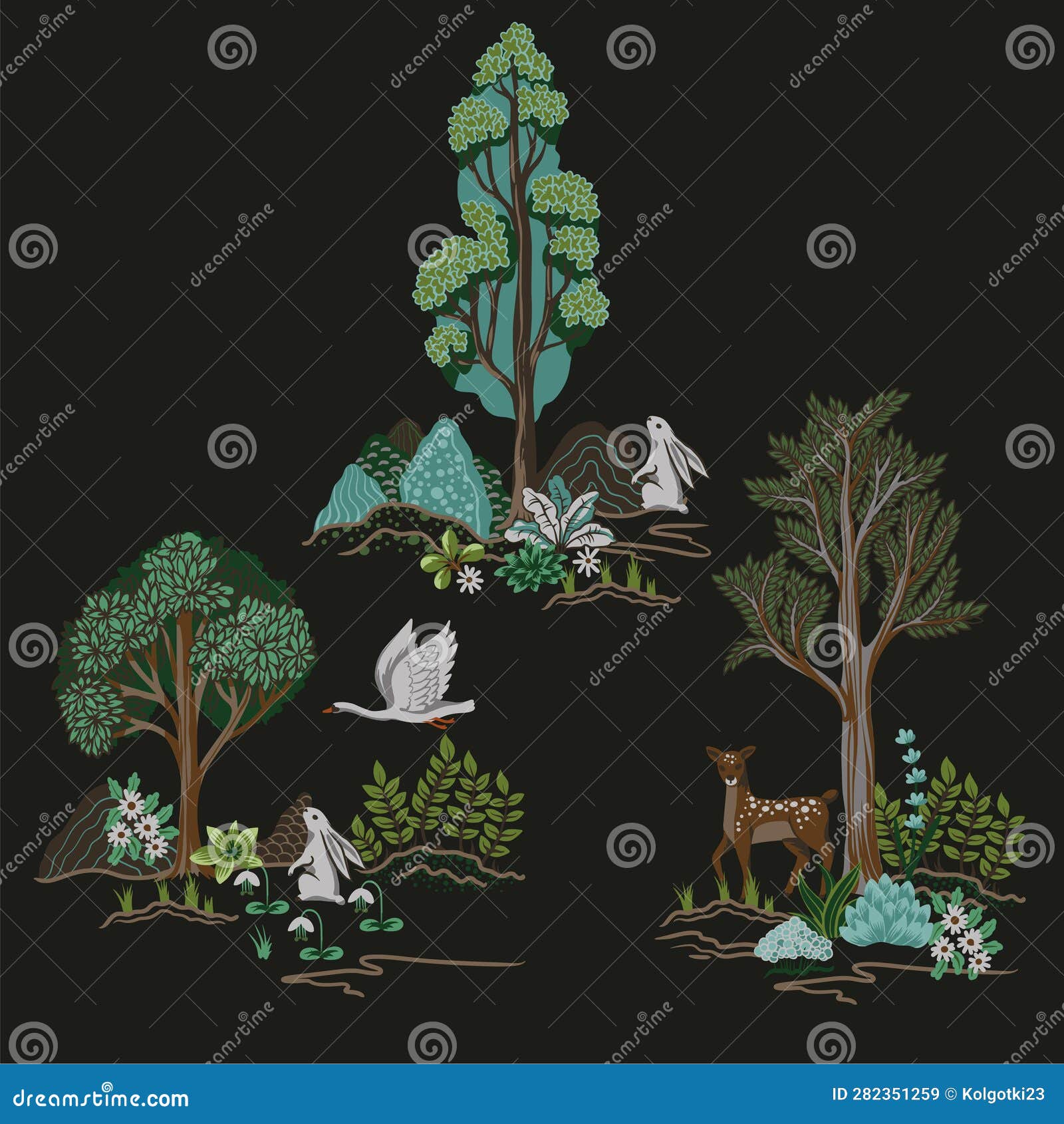 Rustic Trees, Animals and Plants Isolated. Vector. Stock Vector ...