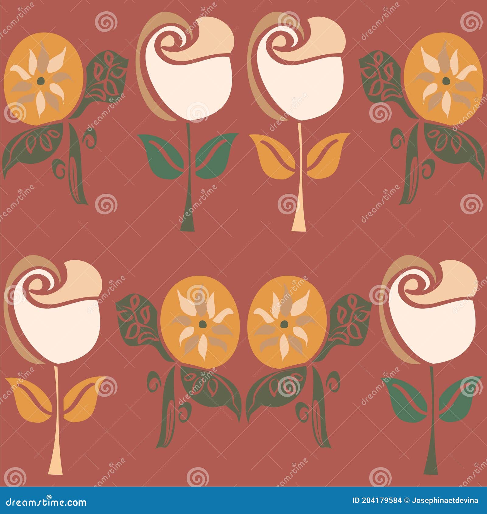 Rustic Vector Repeating Pattern of Simple Sixties Inspired Stylized ...