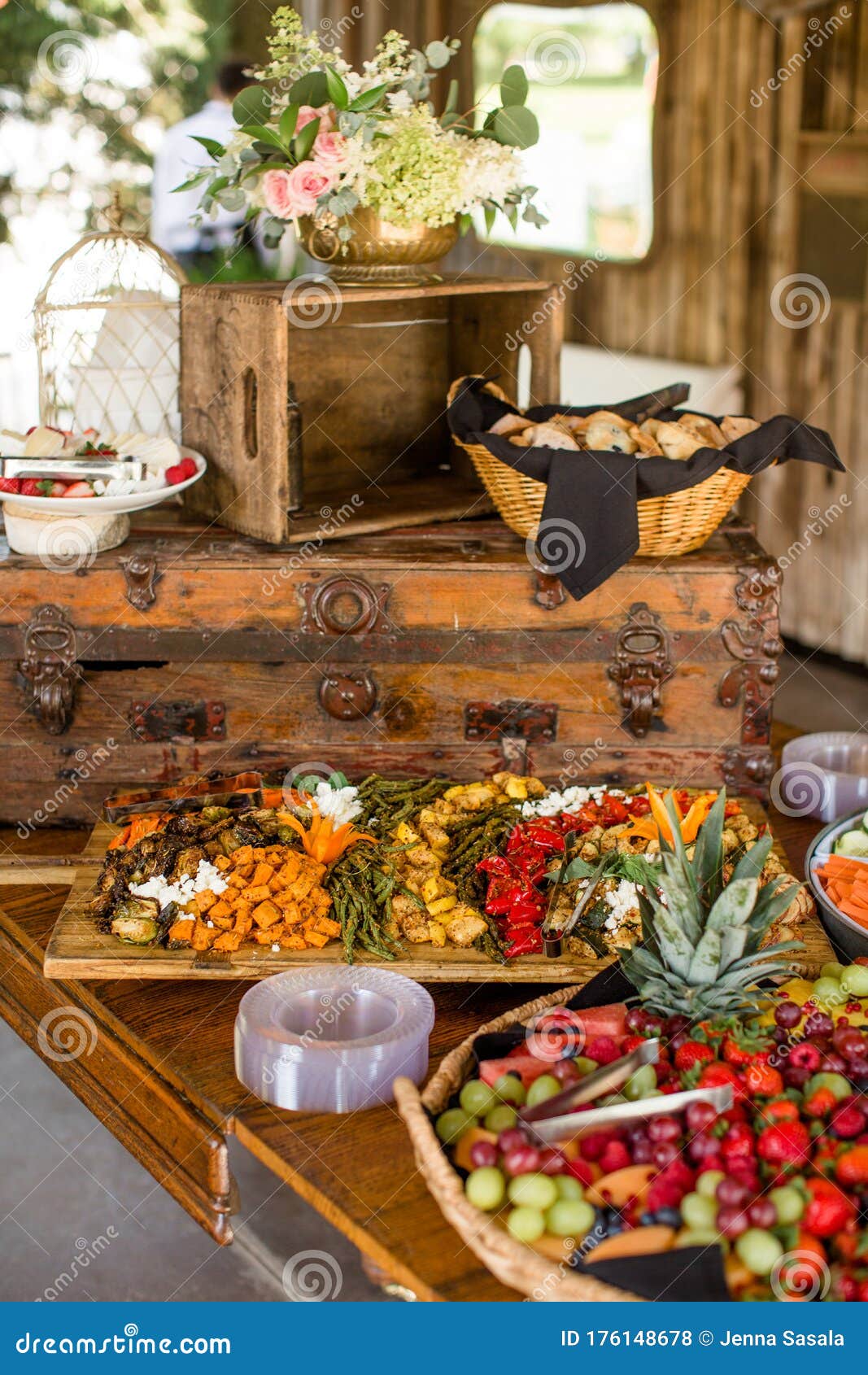 Rustic Vegetable, Cheese, Fruit Appetizer Display with Garnish Stock ...