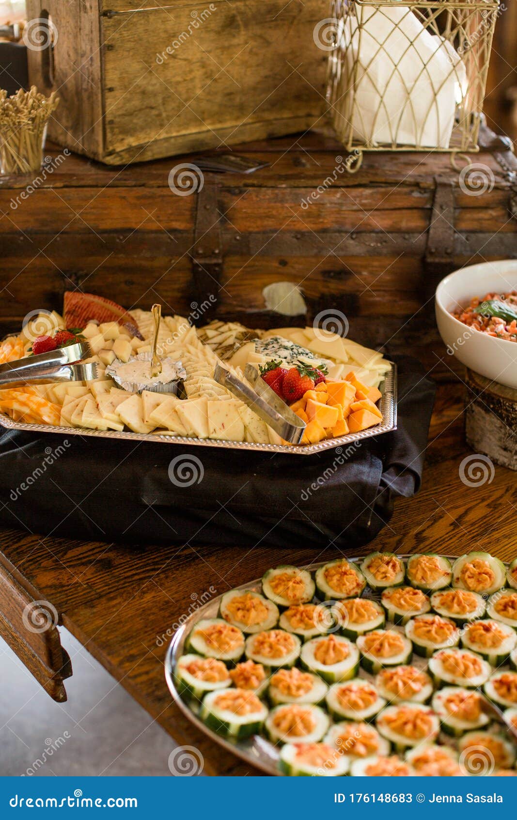 Rustic Vegetable, Cheese, Fruit Appetizer Display with Garnish Stock ...