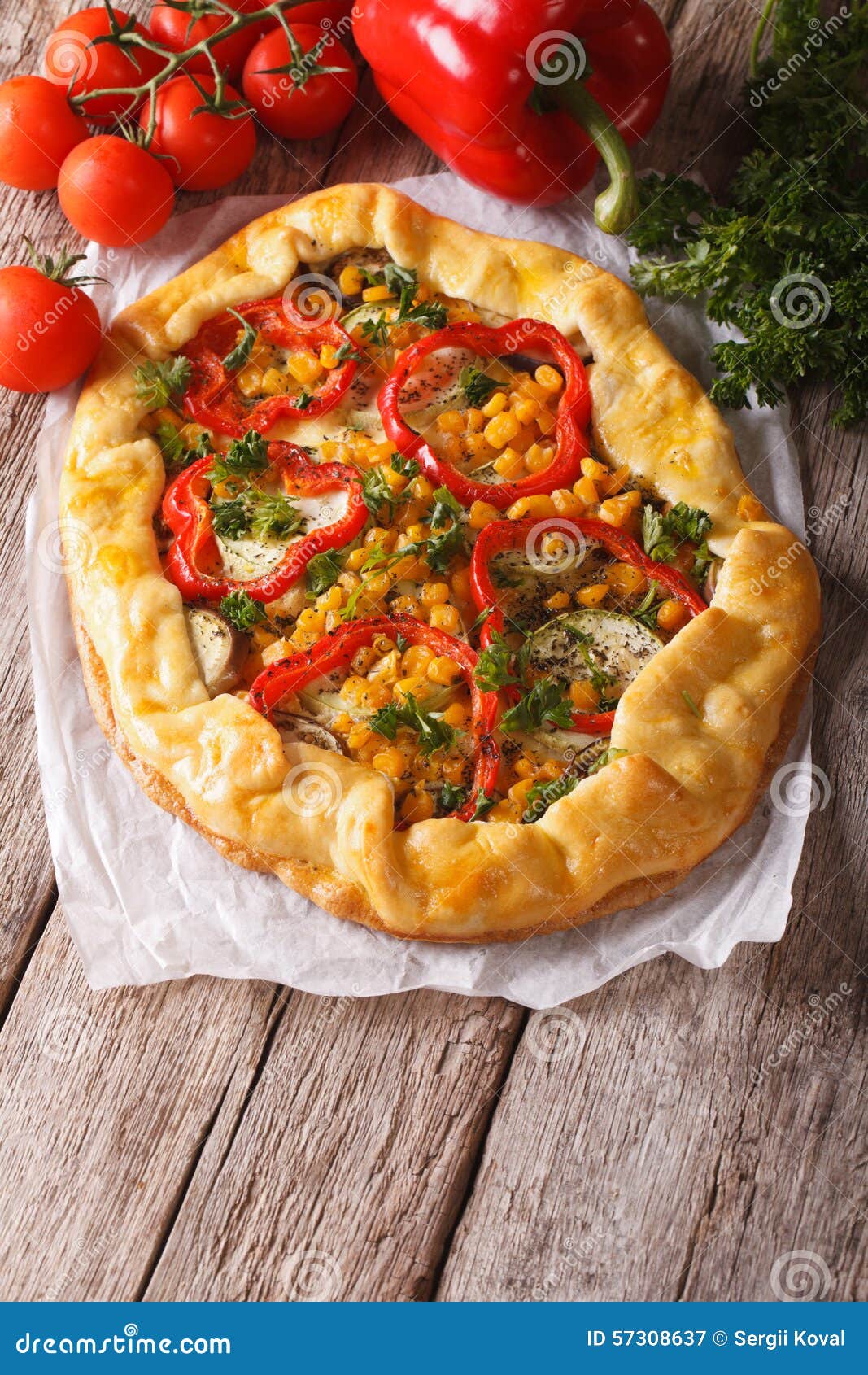 Rustic Vegetable Pie Close-up and Ingredients. Vertical Stock Image ...