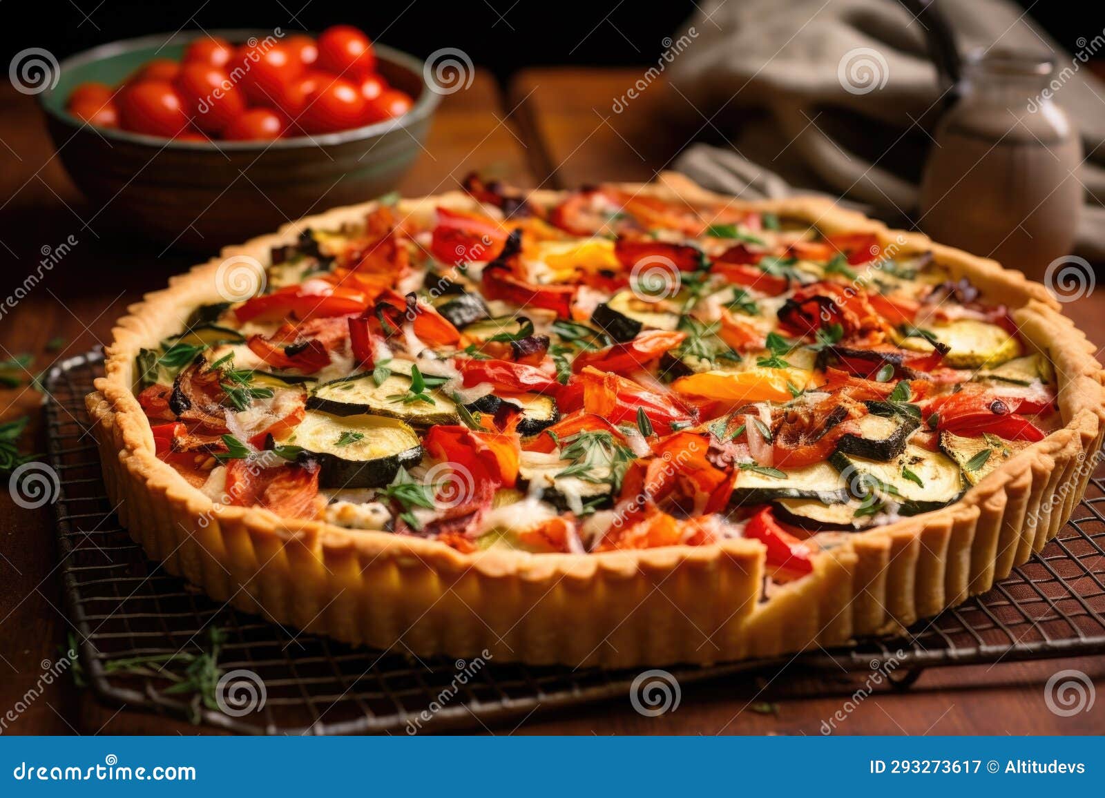 Rustic Vegetable Tart on a Cooling Rack Stock Image - Image of homemade ...