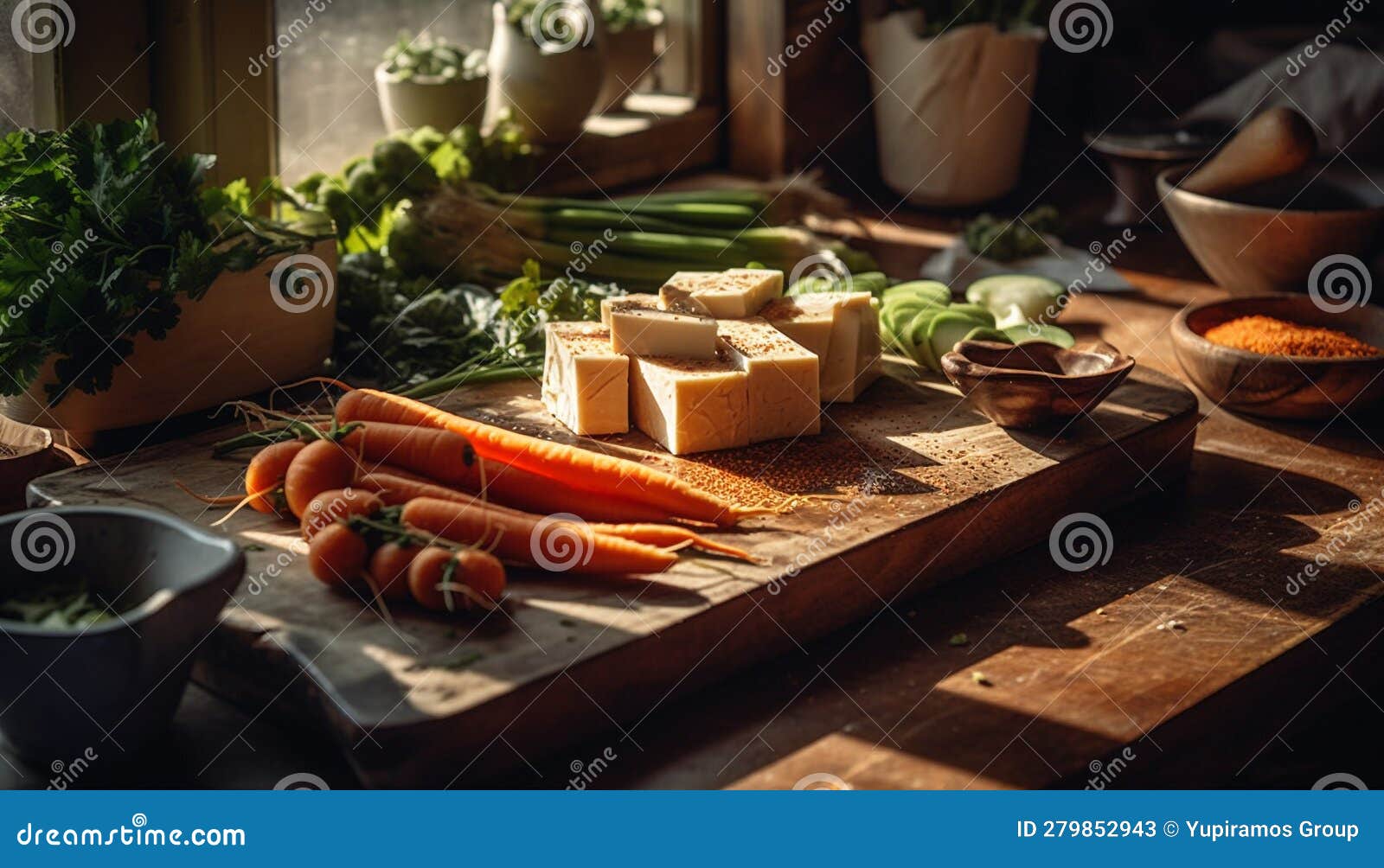 Rustic Vegetarian Meal with Fresh Organic Ingredients on Wooden Table ...