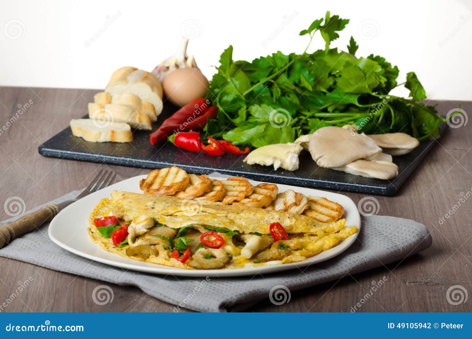 Rustic vegetarian omelette stock photo. Image of mushrooms - 49105942