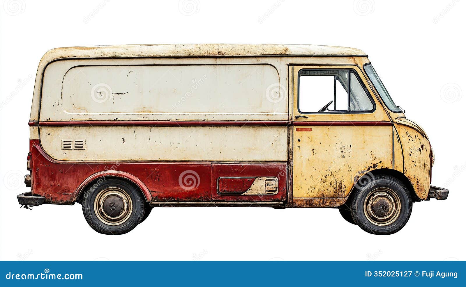 Rustic Vintage Delivery Van, Rusty, Worn Paint, Side View, Isolated on ...