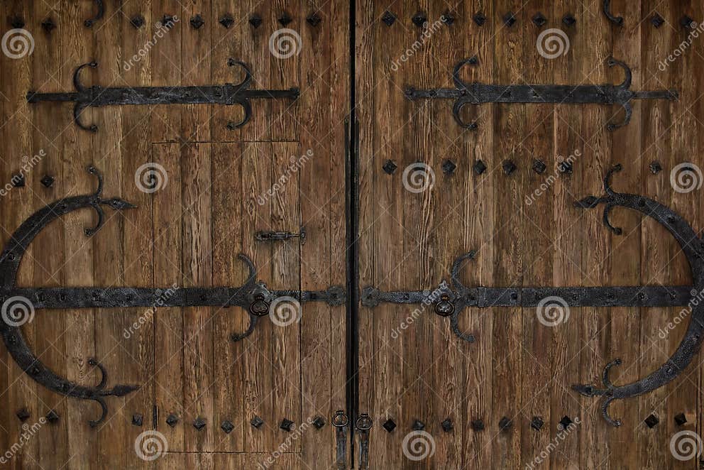 Rustic Vintage Iron Castle Doors Stock Photo - Image of strong, wood ...