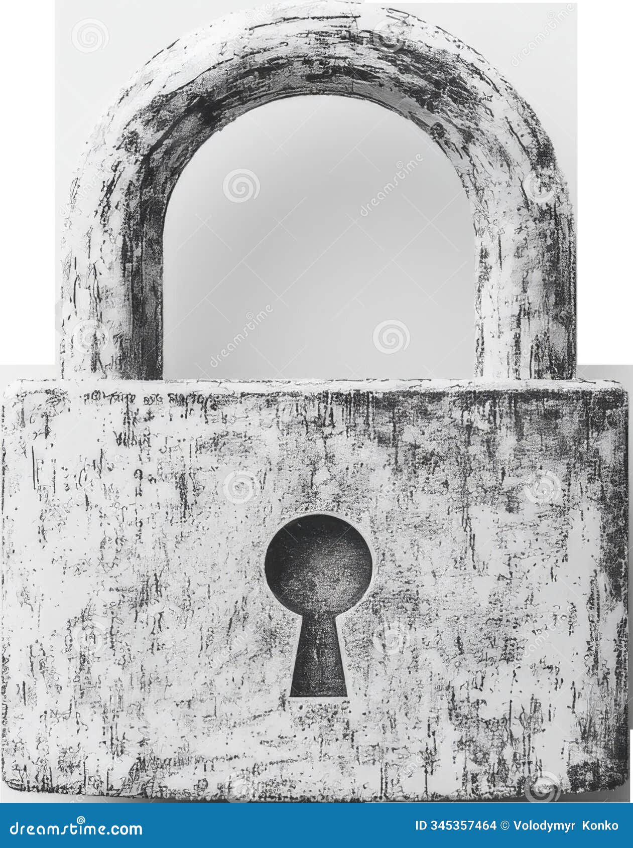 Rustic Vintage Padlock in Black and White on a Transparent Background ...