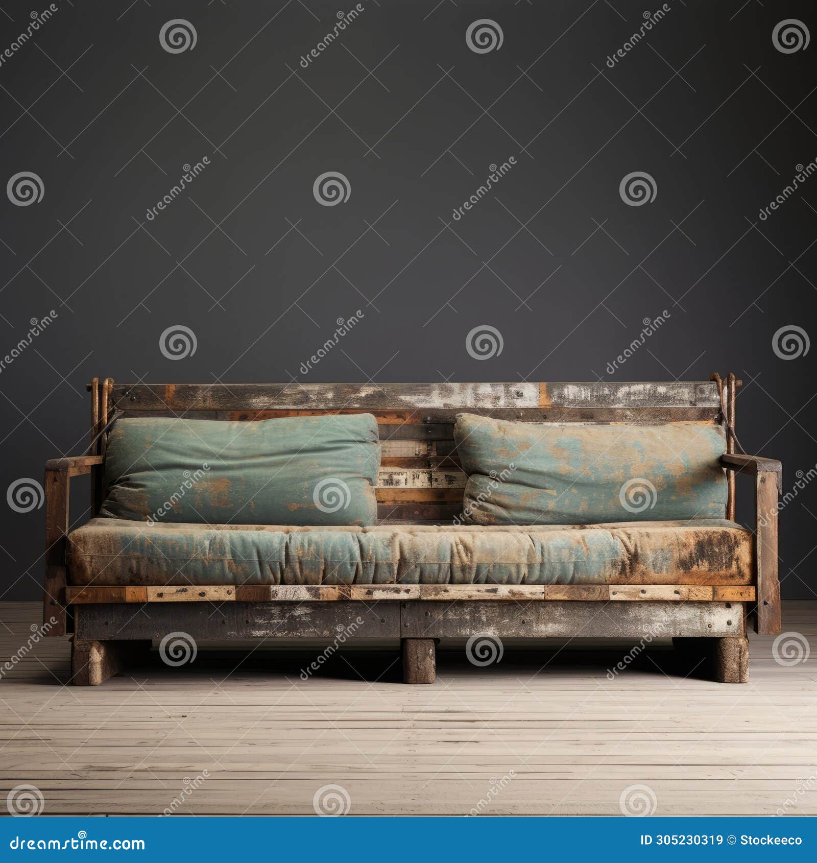 Rustic Vintage Sofa Bed with Distressed Materials and Natural Charm ...