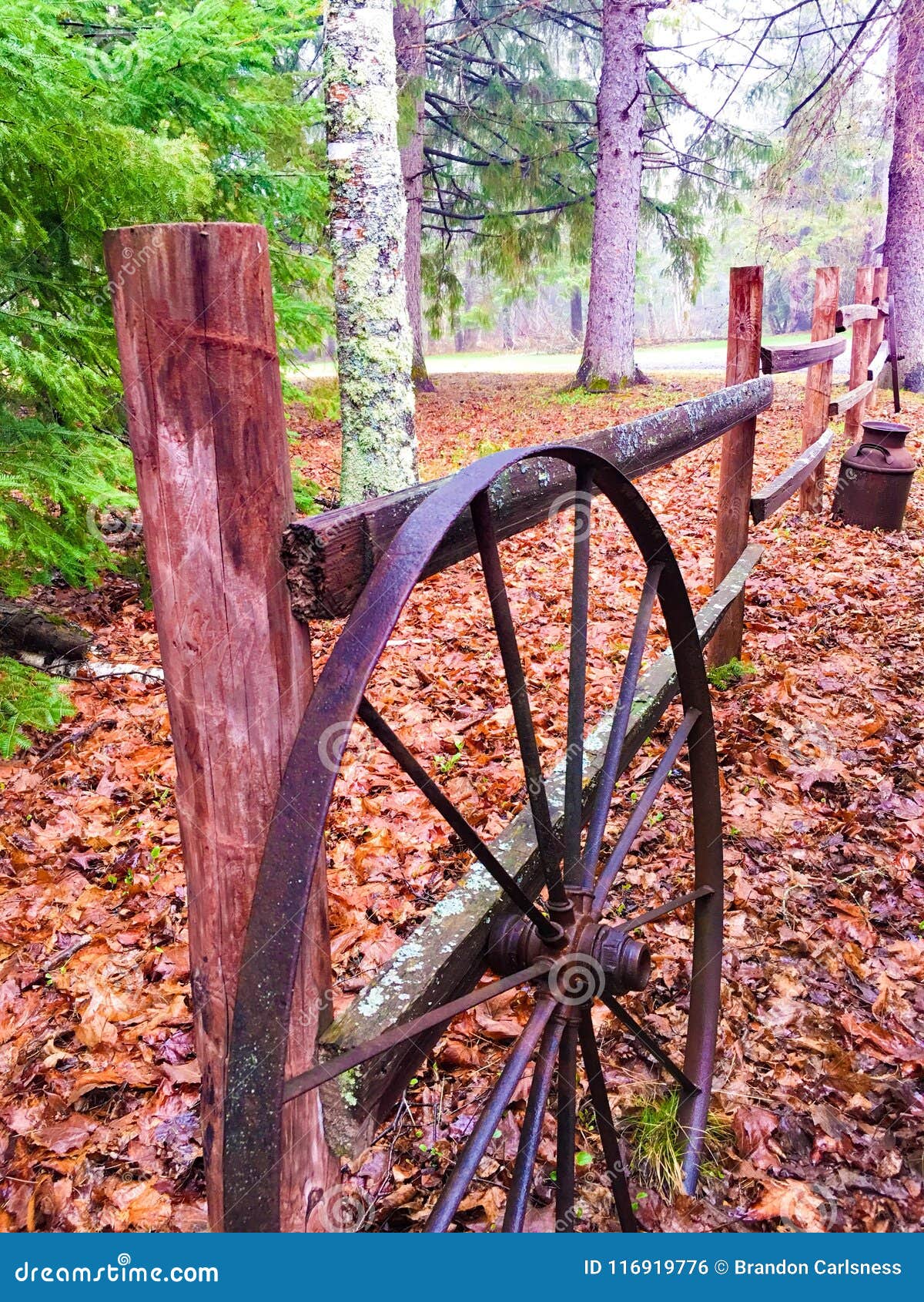 Rustic Wagon Wheel on a Fence Stock Photo - Image of wagon, spring ...