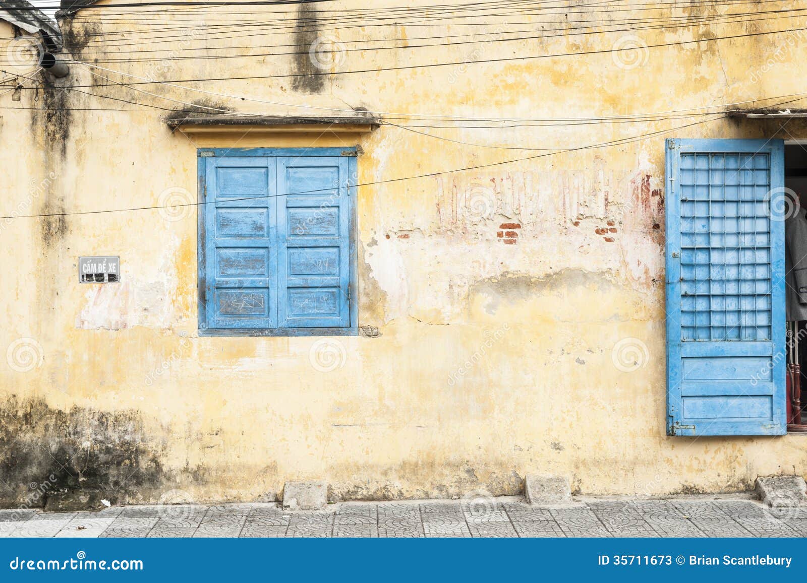 Rustic Wall with Blue Door and Window. Stock Image - Image of blue ...
